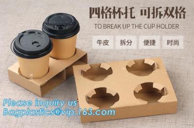 China Brown Kraft Paper Coffee Cup Carrier 2 Pack 4 Cup Holder for Takeaway Drinks for sale