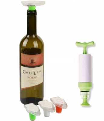 China Wine Bottle Vacuum Saver Sealer Preserver Pump with Wooden Head Cap Stopper Plastic Rubber Silicone for sale