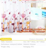 China Custom Logo Printed Shower Curtain 180x180cm Water Repellent Polyester Bath Curtain for sale