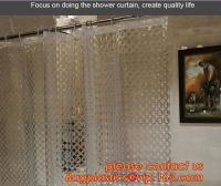 China Transparent Circle Lines Polyester Shower Curtain and Matching Mat Waterproof 180x180cm Custom Bathroom Set for sale
