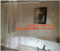 China Transparent Circle Lines Polyester Shower Curtain and Matching Mat Waterproof 180x180cm Custom Bathroom Set for sale