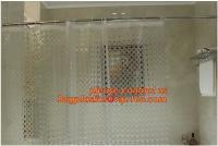 China Transparent Circle Lines Polyester Shower Curtain and Matching Mat Waterproof 180x180cm Custom Bathroom Set for sale