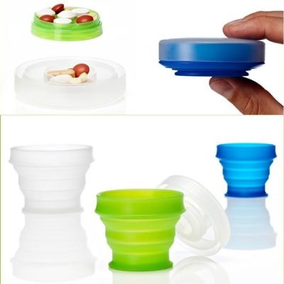 China Portable Foldable Travel Plastic Cup with Pill Case Random Color Creative Design for On the Go for sale