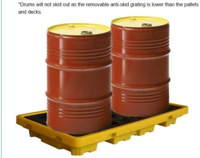 China Detachable Plastic 4 Drum Oil Spill Pallet 1300x660x150 mm 2 Drum Spill Containment Pallet for sale