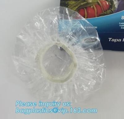 China Custom Logo Disposable Plastic Shower Cap 0.014mm Thickness 18-24 Inch for Hotel Salon for sale