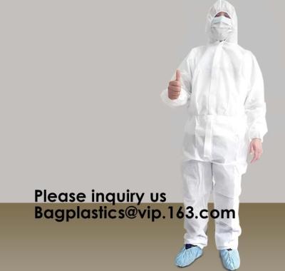 China SMS Non-Woven Disposable Coverall 45g Protective Suit with Hood Elastic Cuffs Ankles Waist for sale