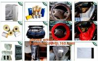 China Disposable Car Seat Cover PE 130x80cm Steering Wheel Cover 180x10cm Auto Repair Protection Kit for sale