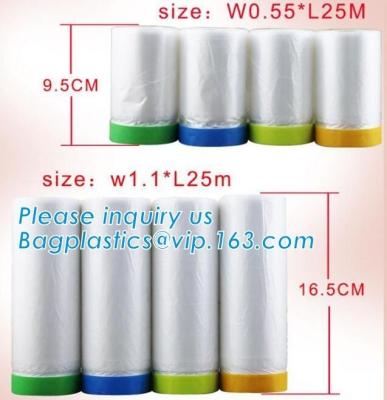 China HDPE Pre-Taped Masking Film 4m x 5m Clear Plastic Cover Sheet for Furniture Paint Protection for sale