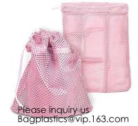 China Custom Large Capacity Mesh Drawstring Laundry Bag 100% Polyester Washable Reusable Cloth Bag for sale