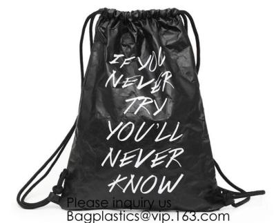 China Waterproof Tyvek Drawstring Backpack 14 Inch Wide Access with Inside Zippered Pocket for Gym Travel for sale