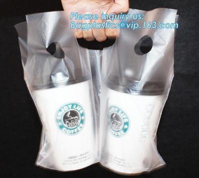 China 100% Biodegradable HDPE Cup Carrier Bags 16x24cm to 31x28cm for Coffee Juice Take Out for sale