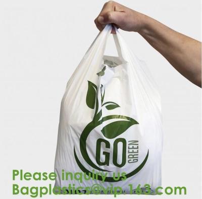 China 100% Biodegradable Compostable T-Shirt Shopping Bags 48x52cm 0.05mm Custom Logo for sale