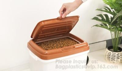 China Plastic Pet Food Storage Container with Wheels 5kg 10kg Airtight Dog Treat Jar for sale