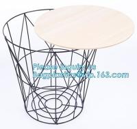 China Customizable Metal Wire Coffee Table with Wooden Top, Black Iron Base, 90x45cm Size for sale