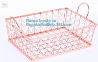 China Rose Gold Metal Wire Storage Basket for Kitchen Bathroom Office 30x20x15cm for sale