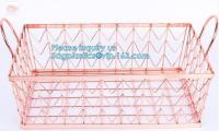 China Rose Gold Metal Wire Storage Basket for Kitchen Bathroom Office 30x20x15cm for sale