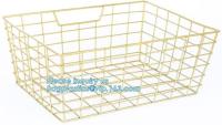 China Metal Wire Storage Basket with Tray Rose Gold Kitchen Organizer 30x20x15cm for sale