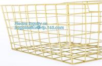 China Metal Wire Storage Basket with Tray Rose Gold Kitchen Organizer 30x20x15cm for sale