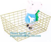 China Metal Wire Storage Basket with Tray Rose Gold Kitchen Organizer 30x20x15cm for sale