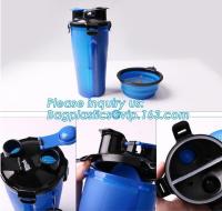 China Portable 2 in 1 Dog Water Bottle with Bowl Food Grade Silicone 500ml Travel Pet Feeder for sale
