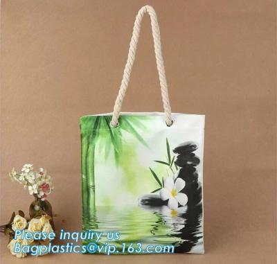 China Custom Printed Cotton Canvas Tote Bag 12oz Waxed Rope Handle Shopping Bag for sale