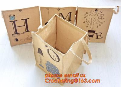 China Extra Large Jute Fabric Storage Basket with Cotton Rope Handle 34x42cm Eco Friendly for sale