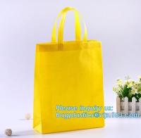 China Custom Logo Printed Yellow Non Woven Drawstring Gift Pouch 80gsm PP Bag for sale