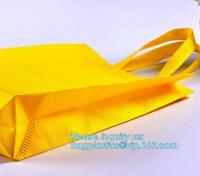 China Custom Logo Printed Yellow Non Woven Drawstring Gift Pouch 80gsm PP Bag for sale