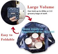 China Custom 210D Polyester Drawstring Bag Foldable Reusable Shopping Tote 54x40x40cm for sale