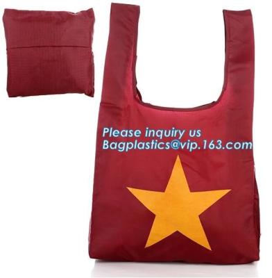 China Custom 210D Polyester 190T Nylon Foldable Drawstring Bag Reusable Grocery Shopping Tote 54x40x40cm for sale