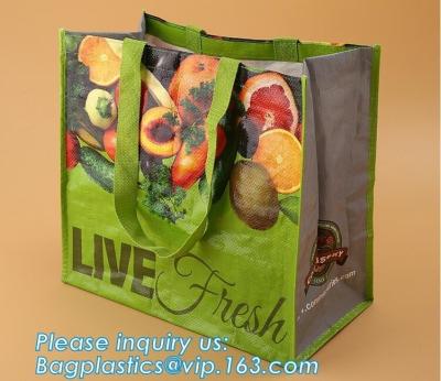 China 110-160gsm Laminated PP Woven Shopping Bag with 50x3cm PP Webbing Handle for sale
