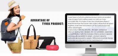 China Custom Printed Tyvek Paper Tote Shopping Bag Waterproof Reusable 65lb Capacity for sale