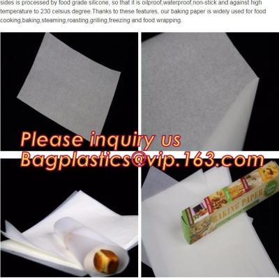 China Custom Logo Unbleached Parchment Paper Square Wood Pulp Silicone Coated 30cm x 200m Roll for sale