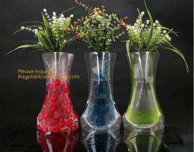China Disposable Plastic Standup Flower Vase 30cm Transparent Vinyl for Wedding Decoration for sale