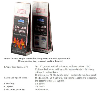 China Multiwall Kraft Paper Sewn Bottom Open Mouth Sack 80-105gsm 300-550mm Width for Charcoal Animal Feed Dextrose for sale