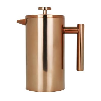 China Double Walled Insulated French Press 34oz Stainless Steel Coffee Pot Copper for sale