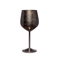 China Steampunk Etched Stainless Steel 18/8 Wine Glass 17oz Black Goblet for sale