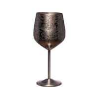 China 17oz Food Grade Stainless Steel 304 Wine Glass Baroque Etched Goblet 21.6cm for sale