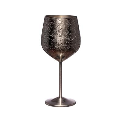 China 17oz Food Grade Stainless Steel 304 Wine Glass Baroque Etched Goblet 21.6cm for sale