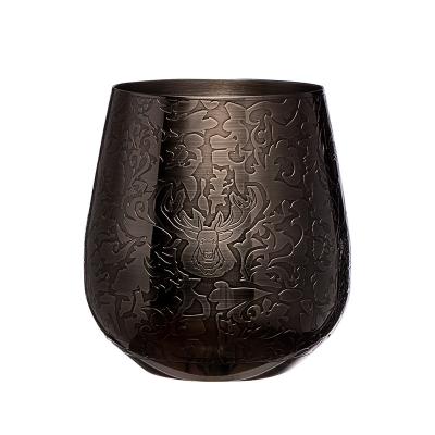 China SS304 Black Stag Style Stemless Wine Glass 7.5x10.2cm Double Wall Insulated for sale