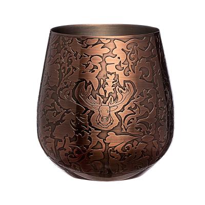 China Stainless Steel Stemless Wine Glass 7.5x10.2cm Copper Stag Design Egg Shape for sale