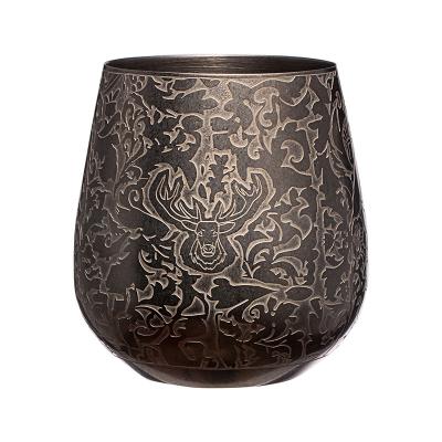 China SS304 Stainless Steel Wine Glass Egg Shape Etched Stag Design 7.5x10.2cm Silver for sale