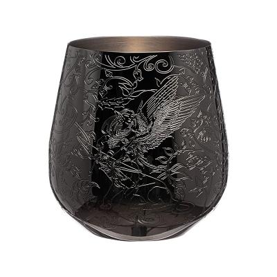 China Etched Fairy Castle Design Stainless Steel Stemless Wine Glass 7.5x10.2cm Black for sale