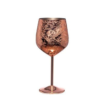 China Unbreakable 18oz Stainless Steel Wine Glass Stemmed Red White Wine Copper Rose Gold for sale