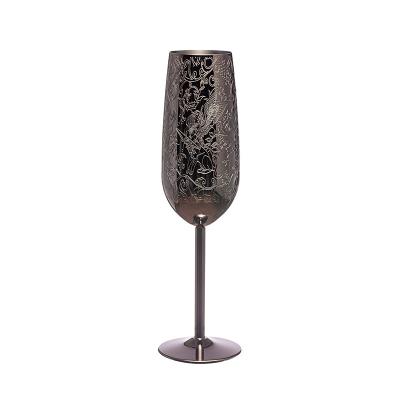 China Stainless Steel Champagne Flutes 200ml Black Plated Etched Wine Glasses for Party for sale