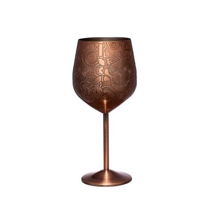 China Brushed Copper Stainless Steel Wine Glasses 18oz Unbreakable Stemmed Goblet Set for sale