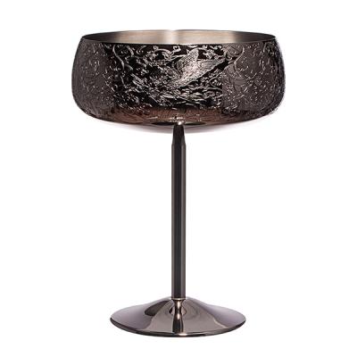 China Unbreakable 304 Stainless Steel Stemmed Wine Glass 13.5oz Gunmetal Black Portable Goblet for sale