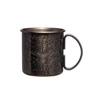 China 18/8 Stainless Steel Travel Wine Mug 12oz Etched Baroque Style Black Coffee Cup for sale