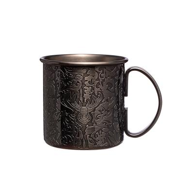 China 18/8 Stainless Steel Travel Wine Mug 12oz Etched Baroque Style Black Coffee Cup for sale