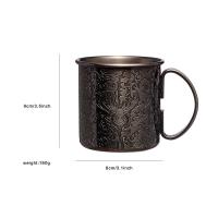 China 18/8 Stainless Steel Travel Wine Mug 12oz Etched Baroque Style Black Coffee Cup for sale